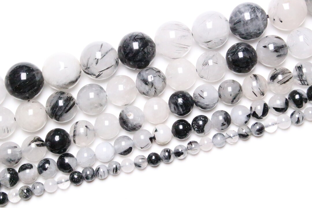 Perle Quartz Tourmaline 90 perles naturelles en 4mm 6mm63 8mm48 10mm38 12mm32 pierre naturelle ...