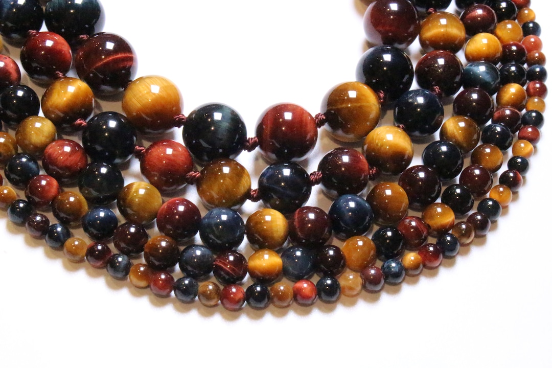 3 Eye Necklace in Natural Stone 4mm 6mm 8mm 10mm 12mm 14mm Tiger Eye ...