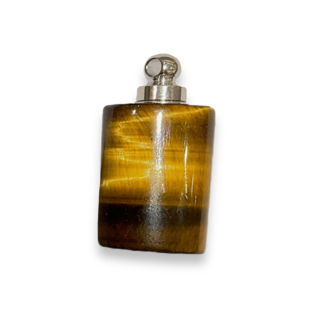 Vial Pendant in Tiger Eye & Steel Rectangle Shape for Essential Oil ...