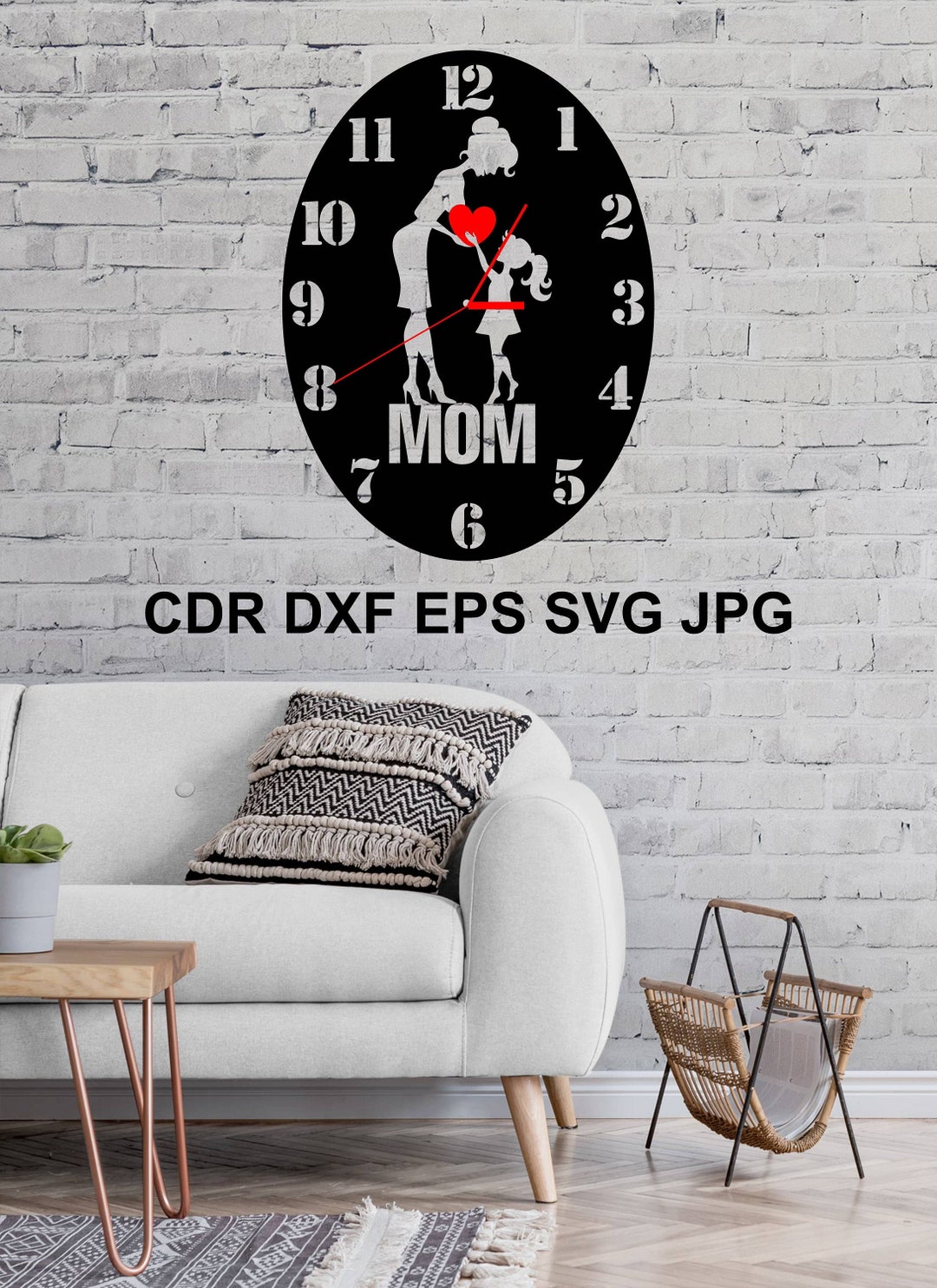 Love Mom Clock Decoration Girl SVG Blueprint Template, Clipart, Stencil ...