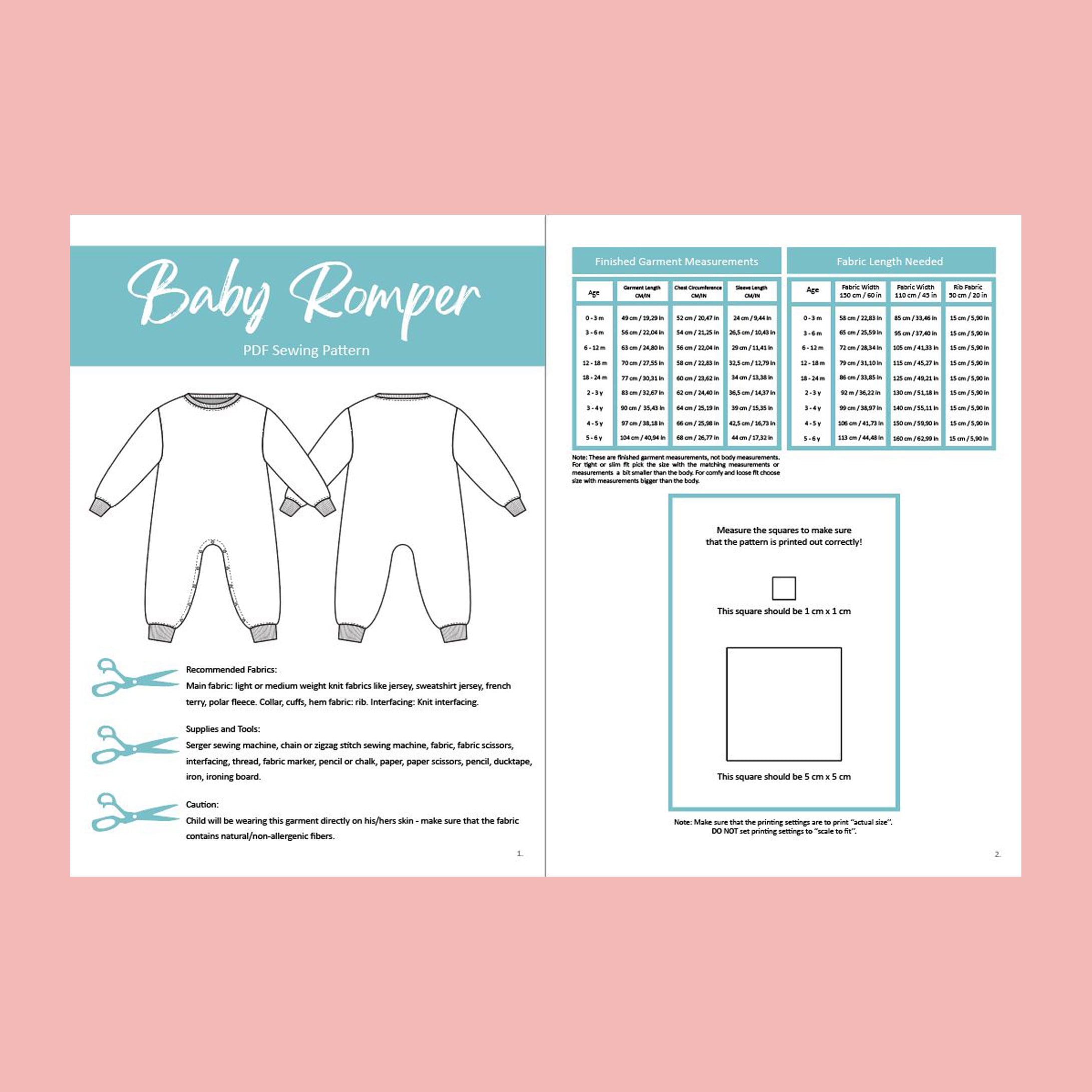 Baby and Toddler Romper PDF Sewing Pattern, Size 0 Months - 6 Years Old ...