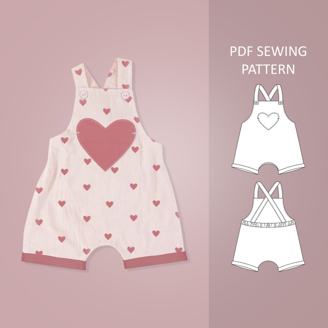 Baby Overalls Sewing Pattern: Heart Pocket, Sizes 0 Months - 6 Years ...