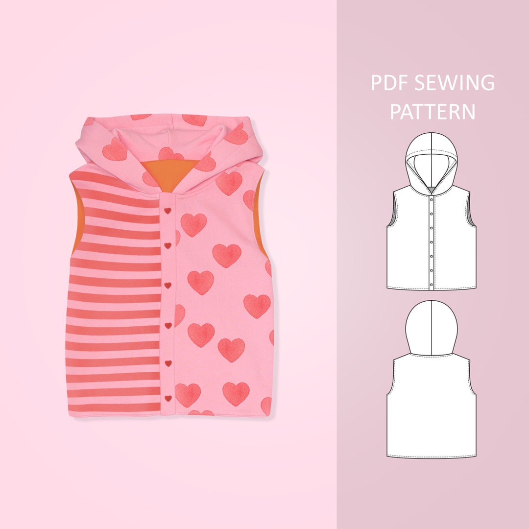 Easy Baby and Toddler Hooded Vest PDF Sewing Pattern, Size 0 Months - 6 ...