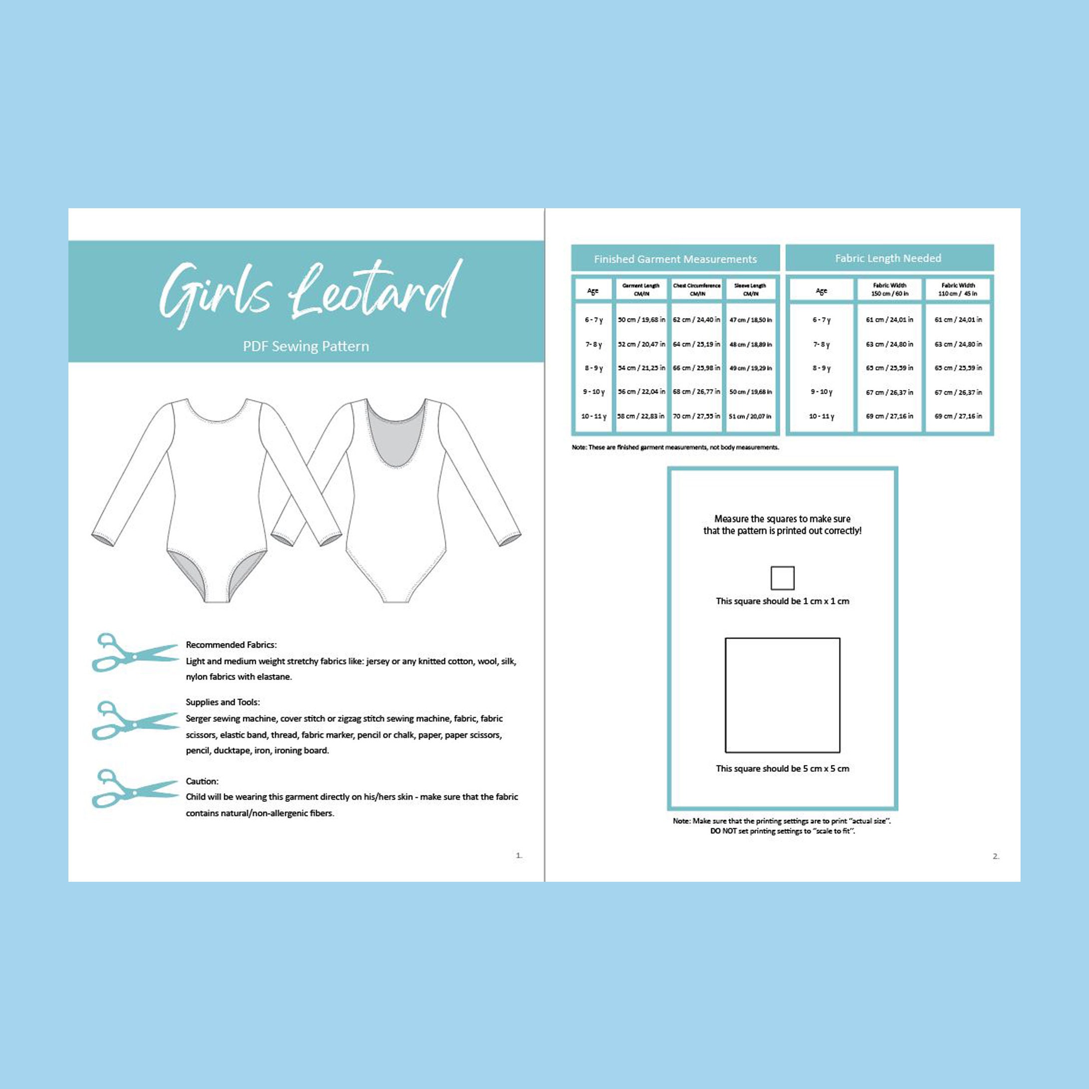 Girls Leotard PDF Sewing Pattern Size 6 11 Years Old - Etsy