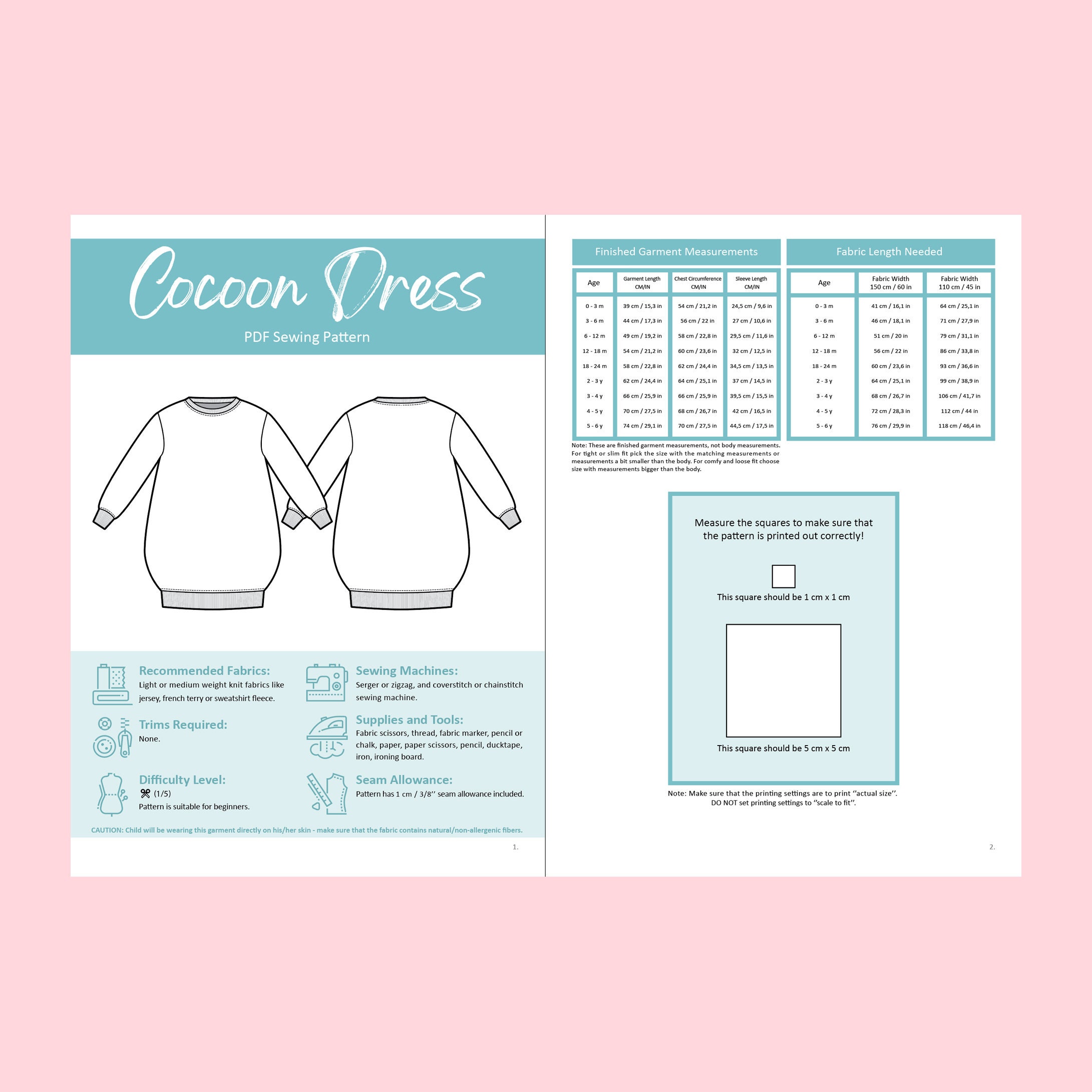 Cocoon Dress Sewing Pattern PDF for Babies, Toddlers and Kids, Age 0 ...