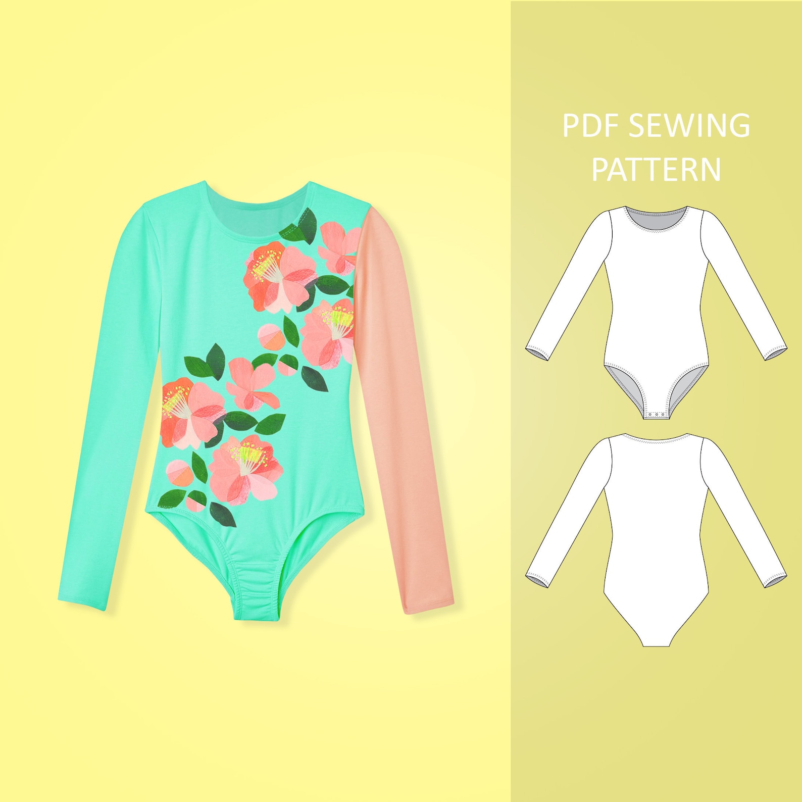 Girls Bodysuit PDF Sewing Pattern Size 6 11 Years Old - Etsy