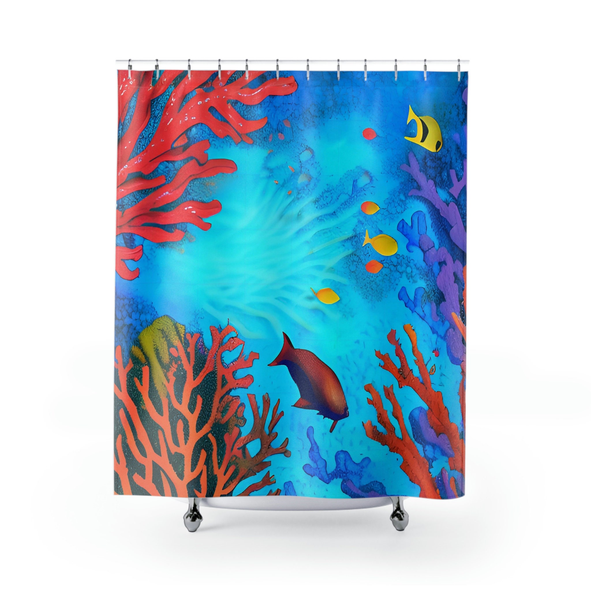 Coral Reef Shower Curtain, Bath Curtain, Art, Sea Life, Bathroom Decor ...