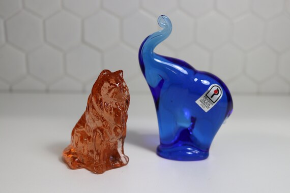 Vintage Pilgrim Glass Elephant and Mosser Glass Dog Figurines. | Etsy