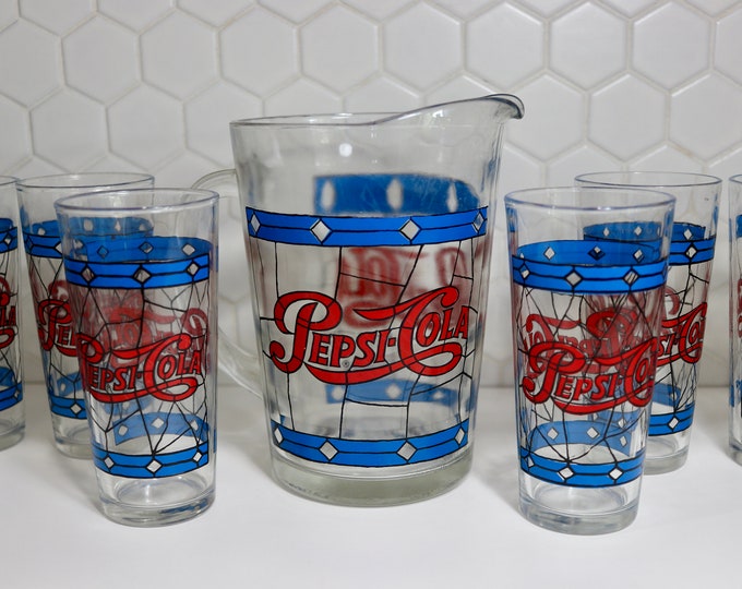 Vintage Pepsi-cola Pitcher Serving Glass Set. Stained Glass Pepsi ...