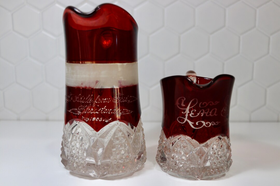 Antique EAPG Souvenir Ruby Stained Glass. Vintage Glass Container With ...