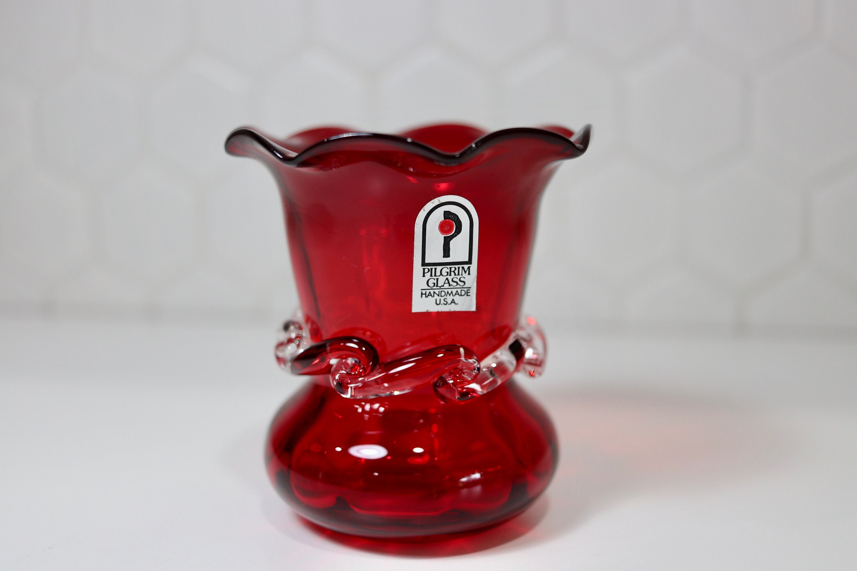 Pilgrim Glass Cranberry Glass And Vaseline Glass Pitchers And Vase Pilgrim Glass Vintage