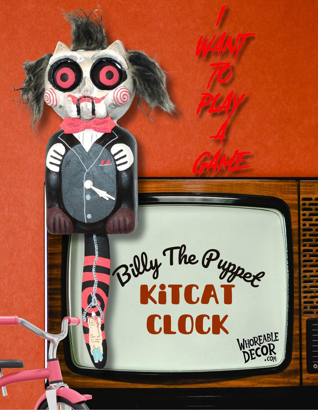 Custom Billy the Puppet Saw Kit Cat Klock Custom Clock Original Art ...