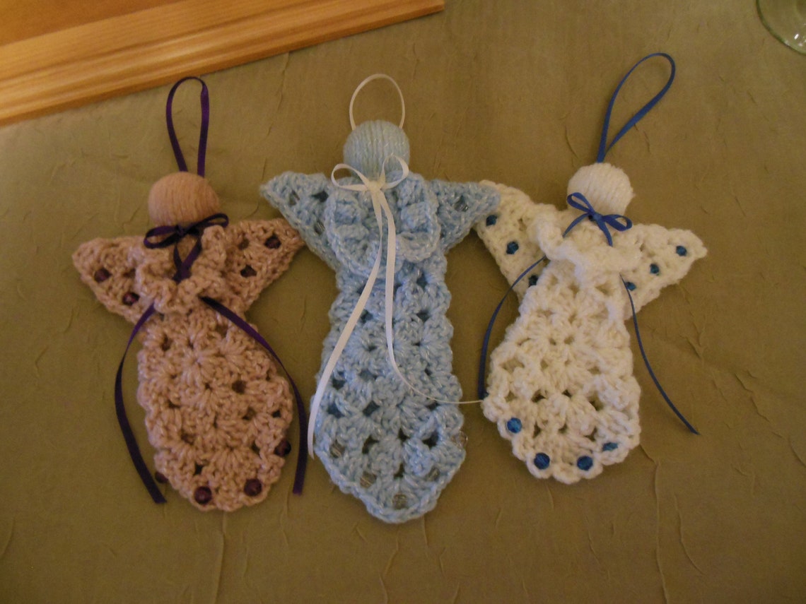 Crocheted Granny Square Angels - Blue - Pink - White - Wall Decor Angel ...