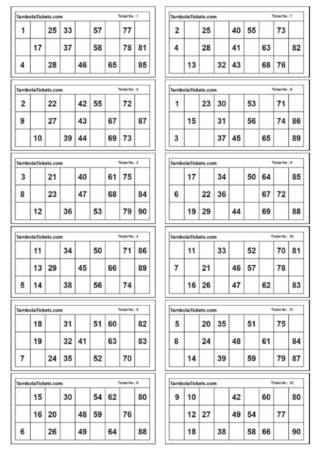 Tambola Ticket | 500 Pages | 12 Tickets per Page | 6000 Unique Tickets ...