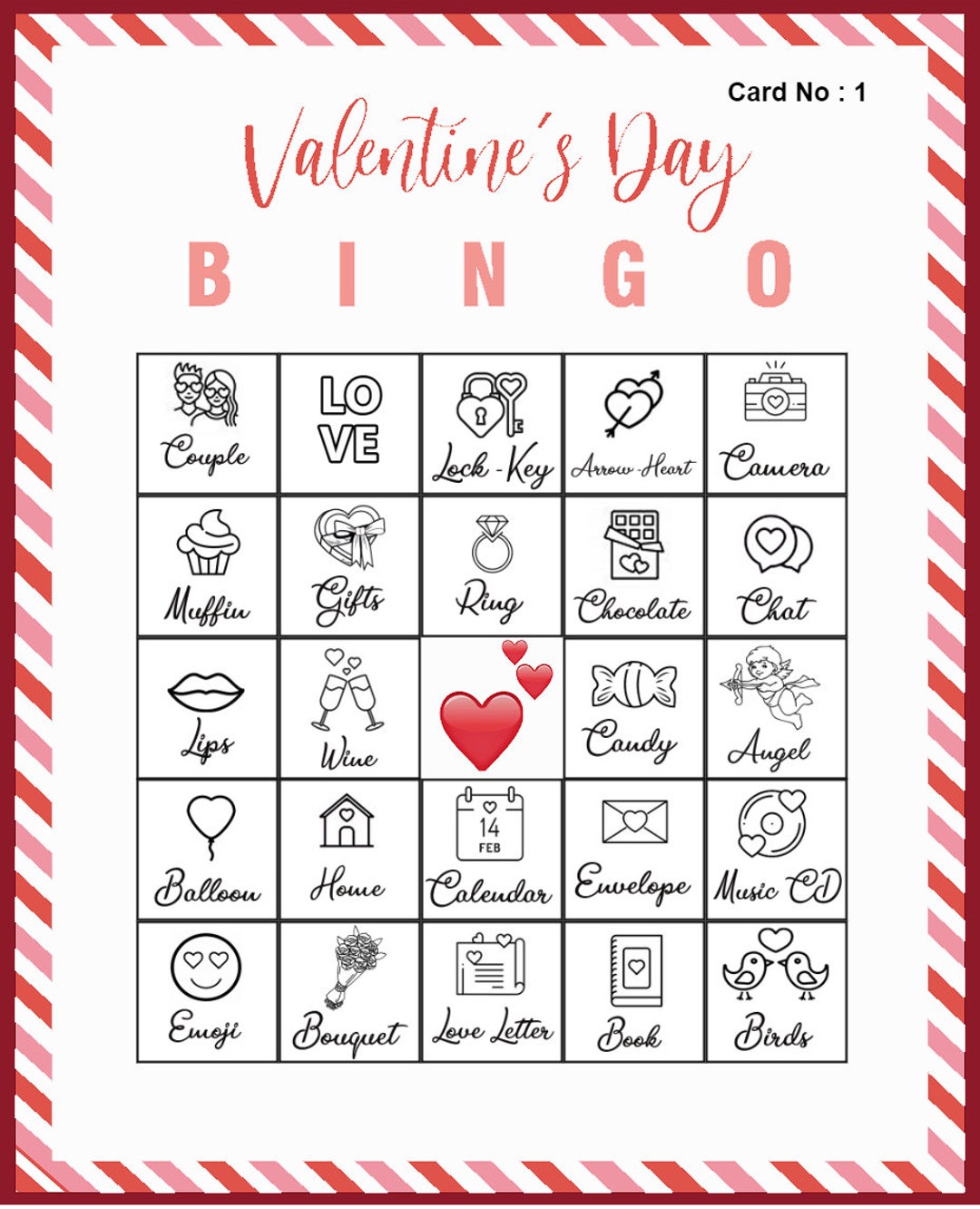 Valentine's Day Bingo Cards Valentine Token 2 Cards per Page Printable ...