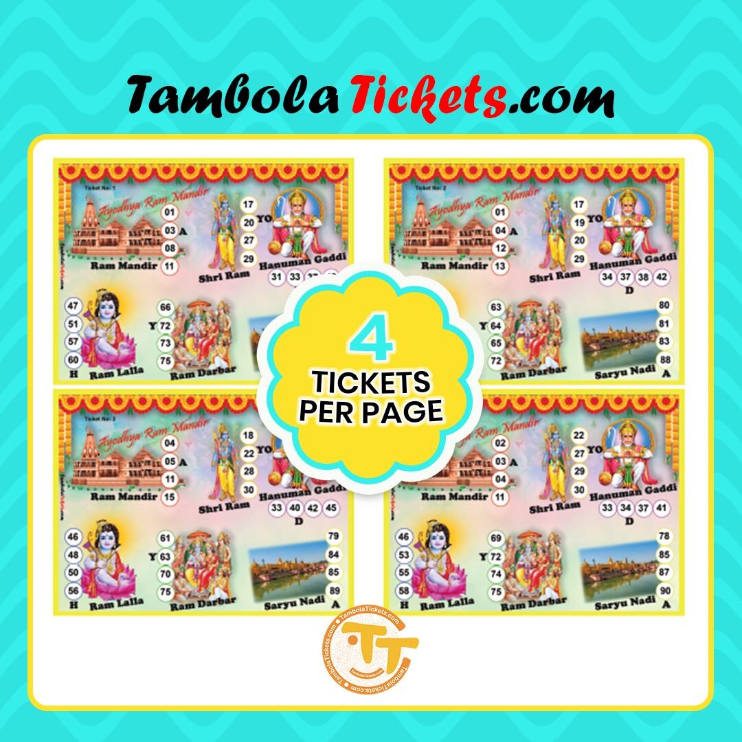 Ayodhya Ram Mandir Theme Tambola Tickets Pdf– 48 Unique Tickets ...