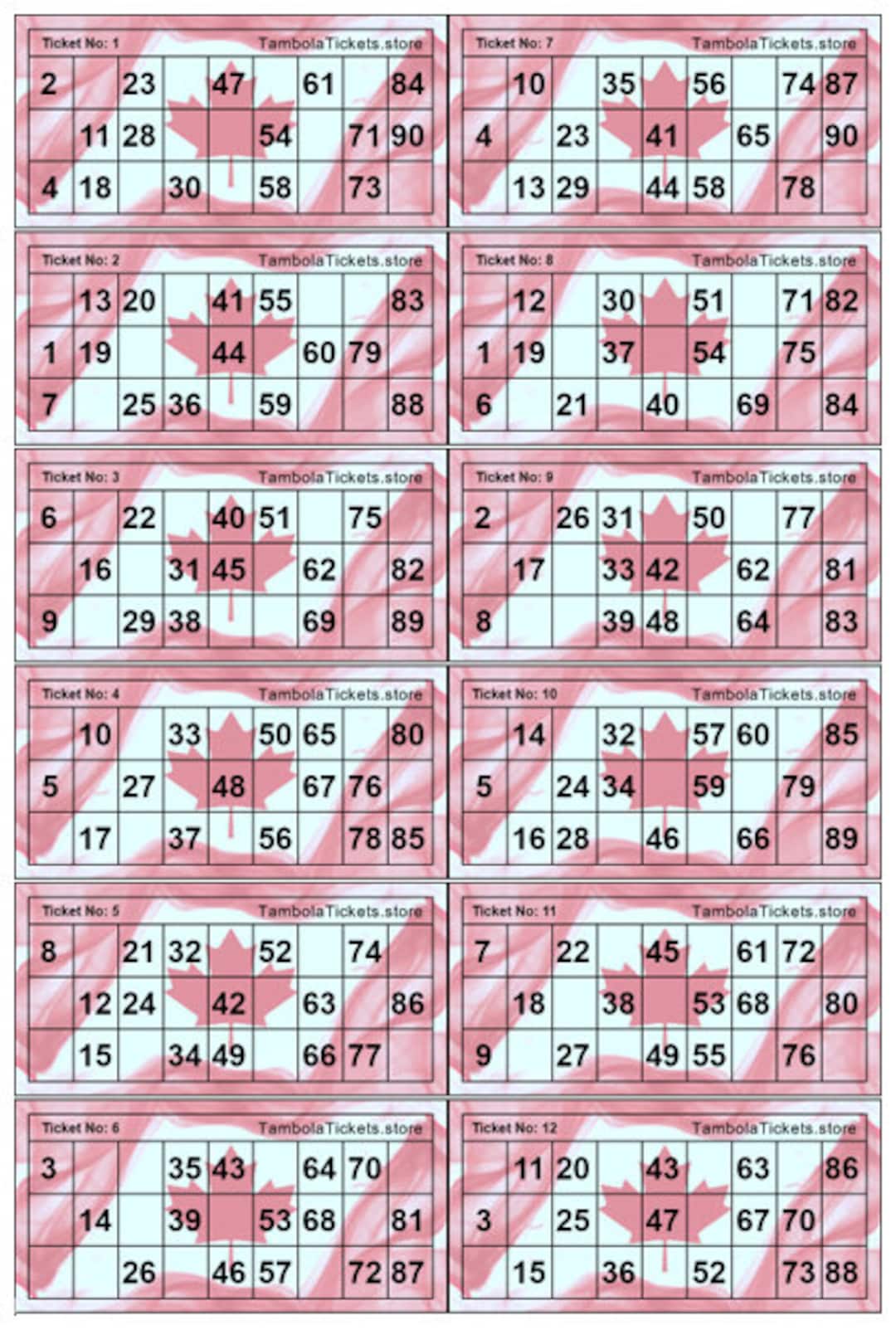 CANADA Theme Tambola Ticket | Tombola Tickets | Housie Tickets | 12 ...