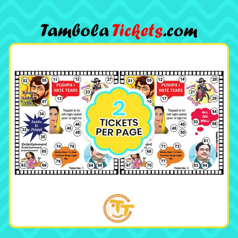 Bollywood Dialogues Theme Tambola Tickets – 48 Unique Printable Housie ...