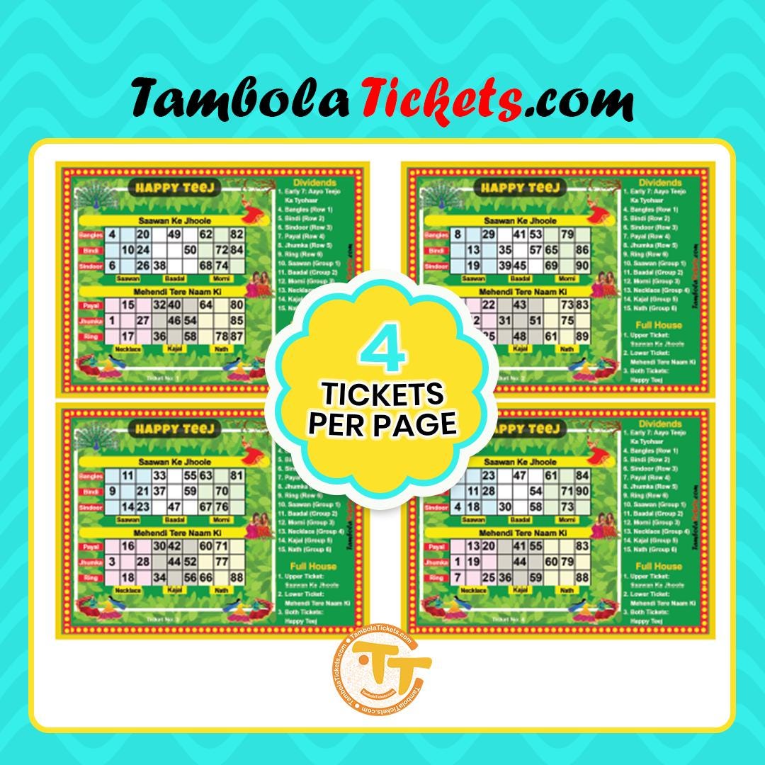Happy Teej Theme Tambola Tickets Pdf – 48 Unique Cards | Saawan ...
