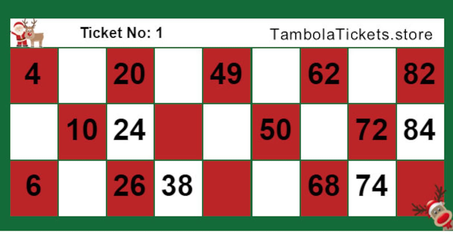 Christmas Theme Tambola Tickets | 400 Tickets Set | 12 Tickets per Page ...