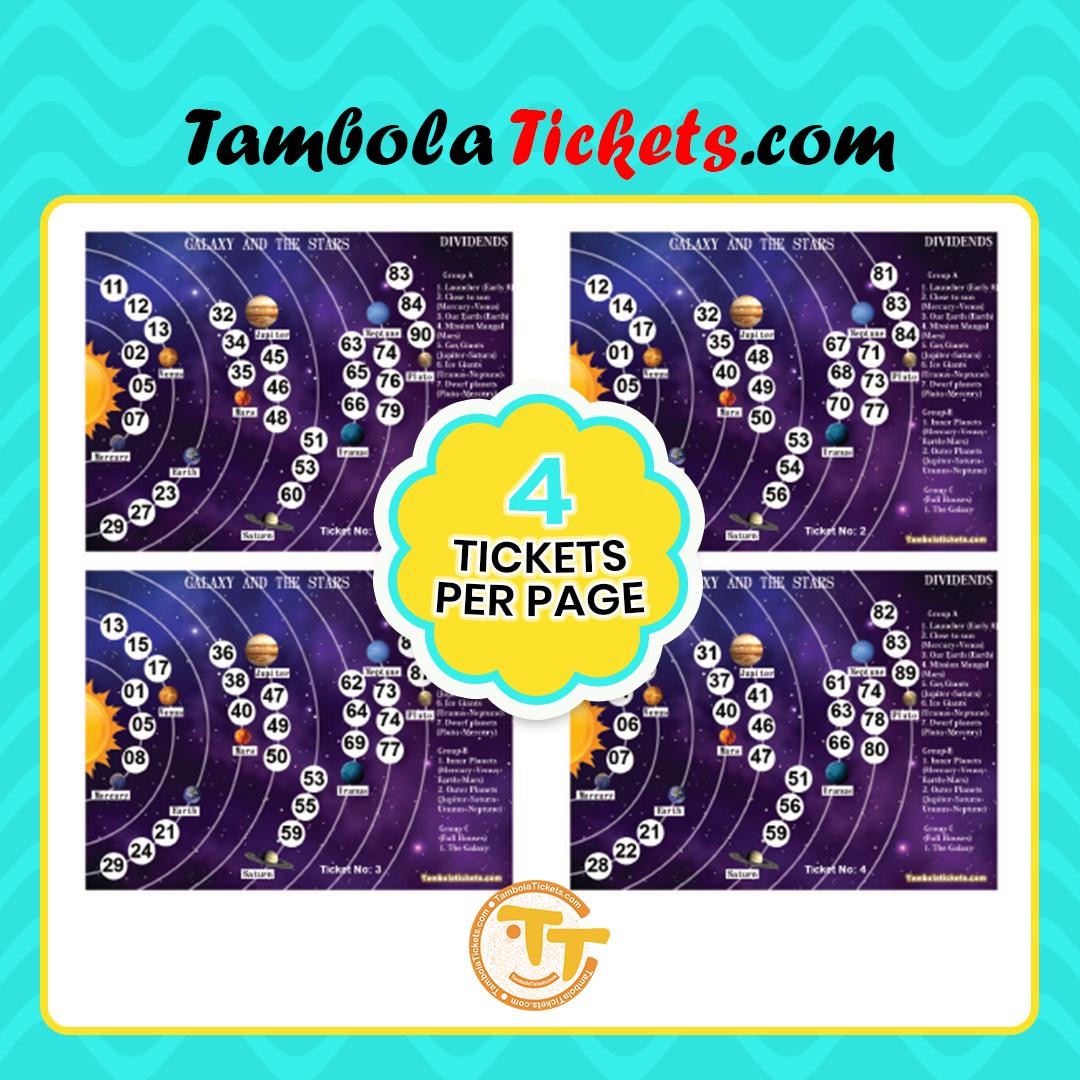 Galaxy Theme Tambola Tickets - 48 Unique Solar System Tickets | Planets ...
