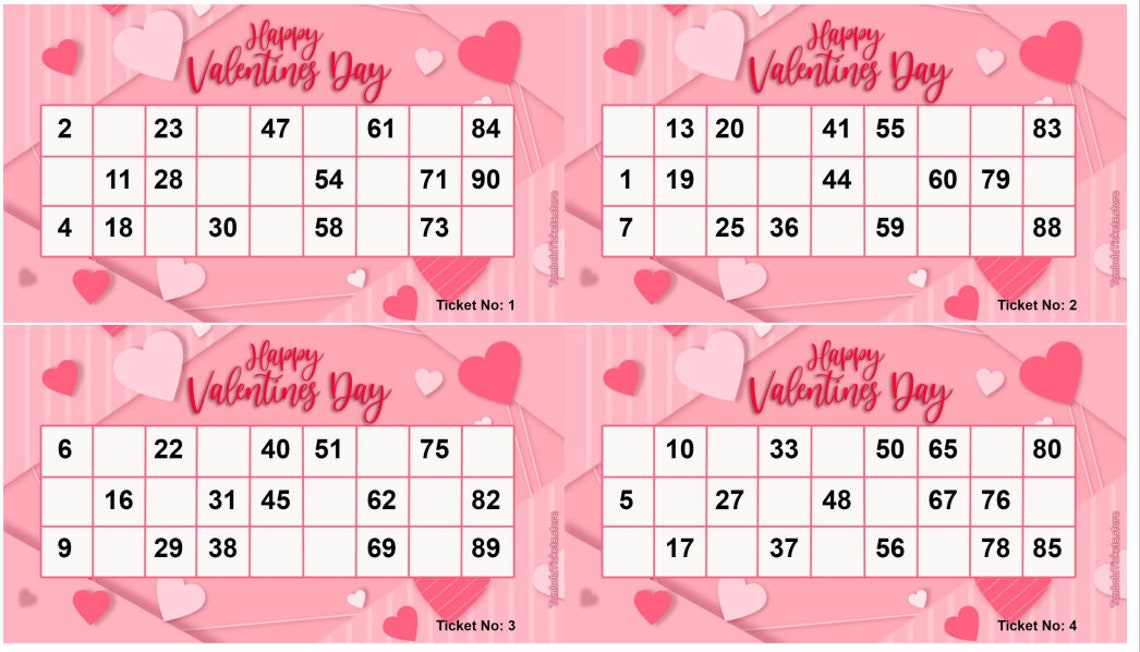 Valentine's Day Tambola Ticket | Tambola | Housie | Tombola Tickets | 4 ...