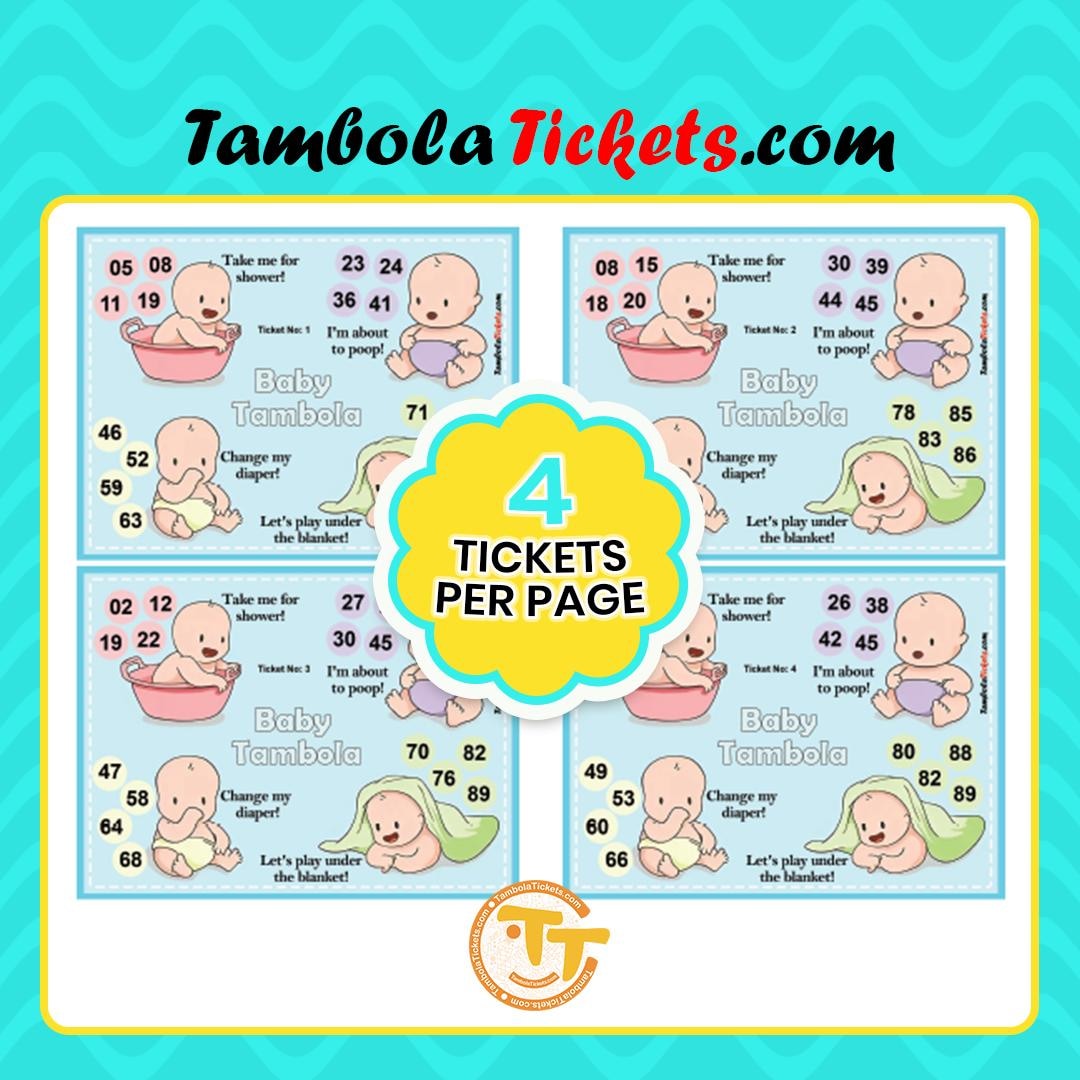 Cute Baby Shower Theme Tambola Tickets Pdf | 48 Unique Printable Housie ...