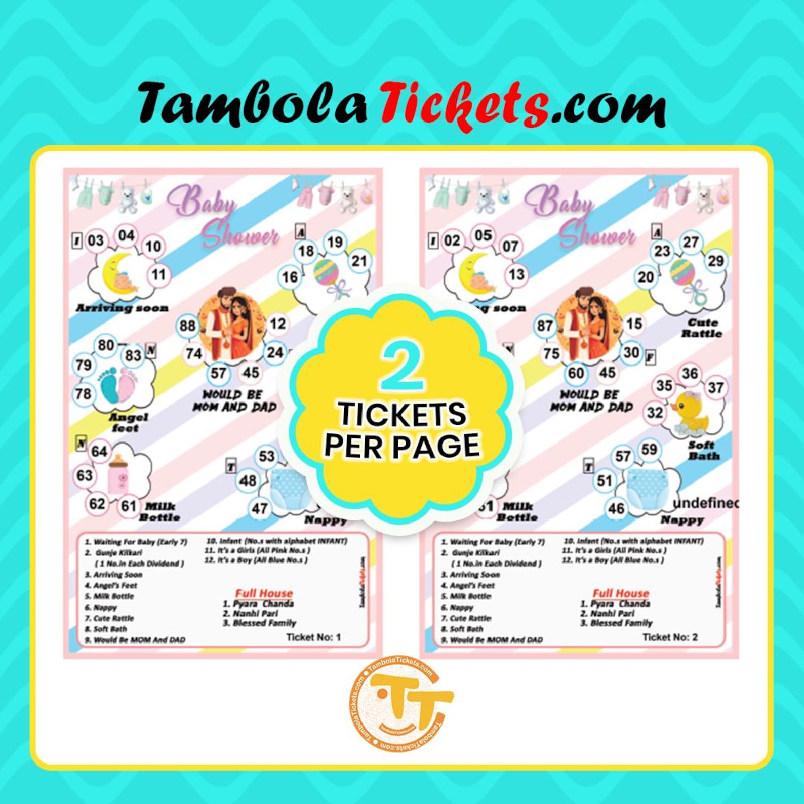 Baby Shower Theme Tambola Tickets Pdf – 48 Unique Tickets | Printable ...