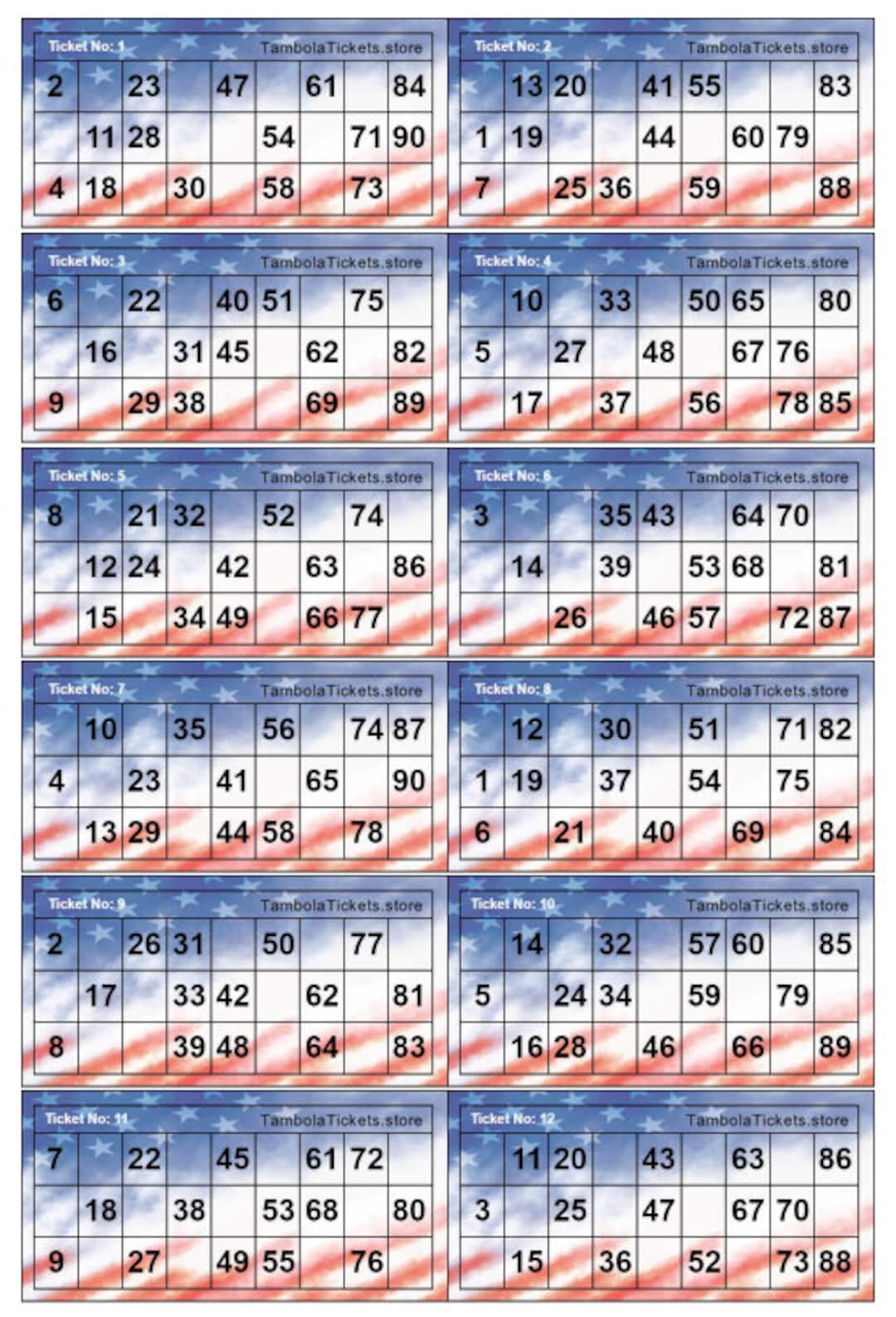 US Theme Classic Tambola Tickets | Tombola Tickets | Housie Tickets ...