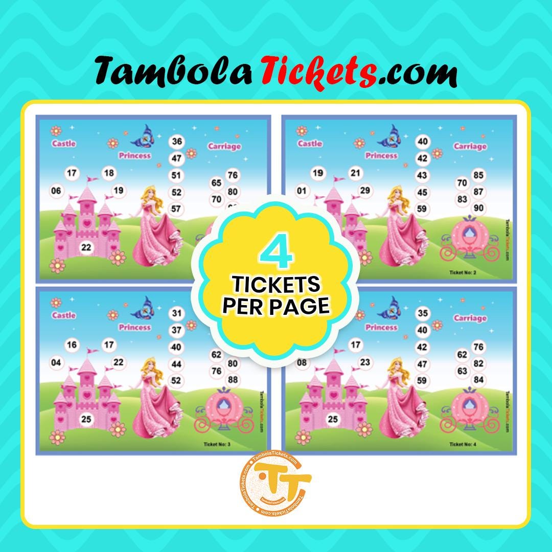 Princess Castle Tambola Tickets - 48 Unique Fairy Tale Theme Tickets ...