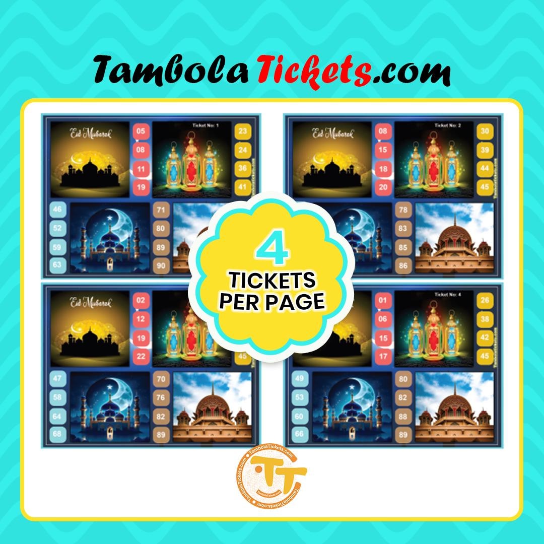 Eid Mubarak Tambola Tickets - 48 Unique Tickets | 1-90 Number Housie ...