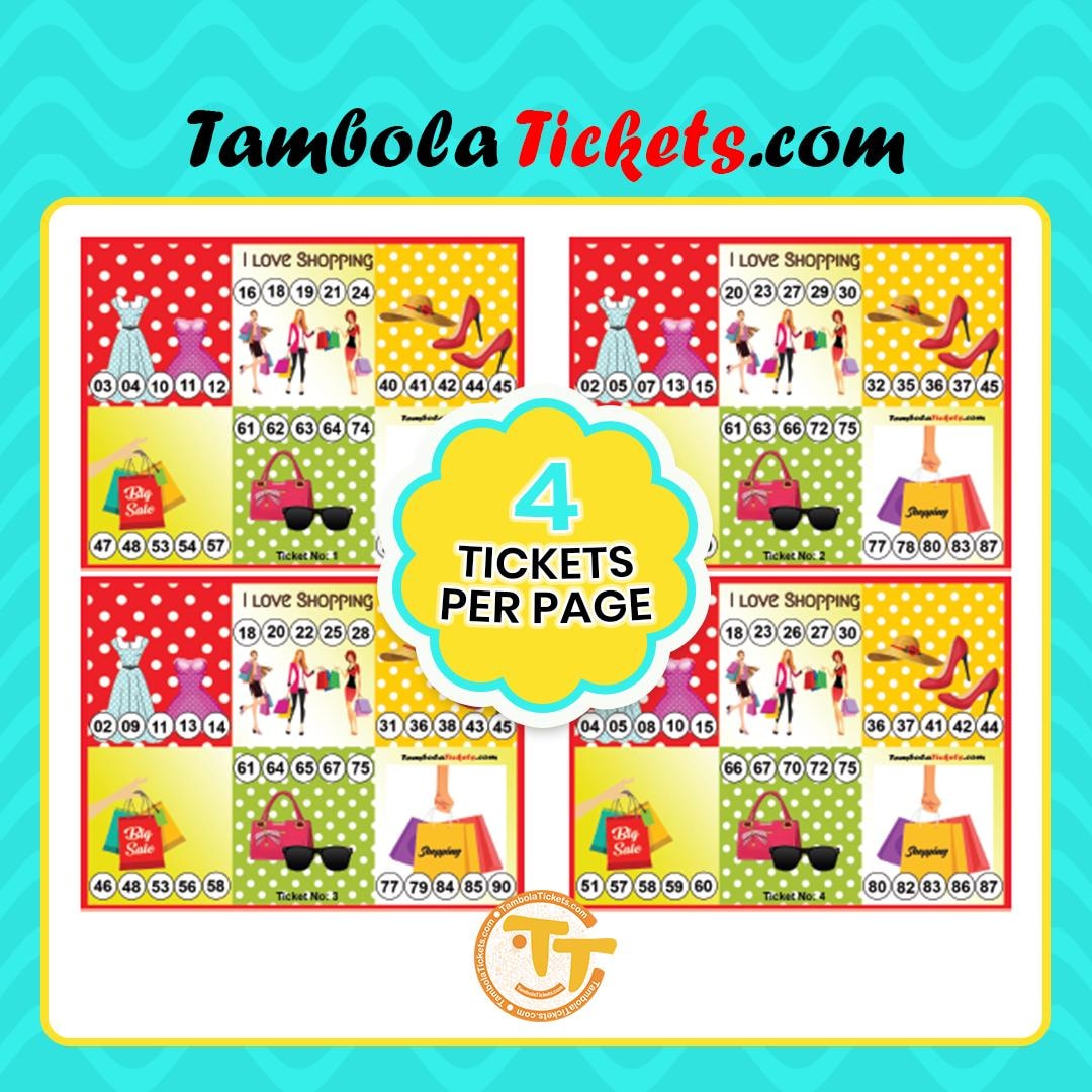 Shopping Theme Tambola Tickets – 48 Unique Printable Cards | 1-90 ...