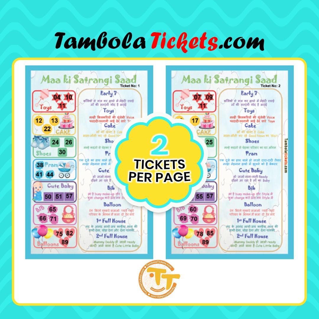 Baby Shower Theme Tambola Tickets - 48 Unique Tickets | 1-90 Number ...