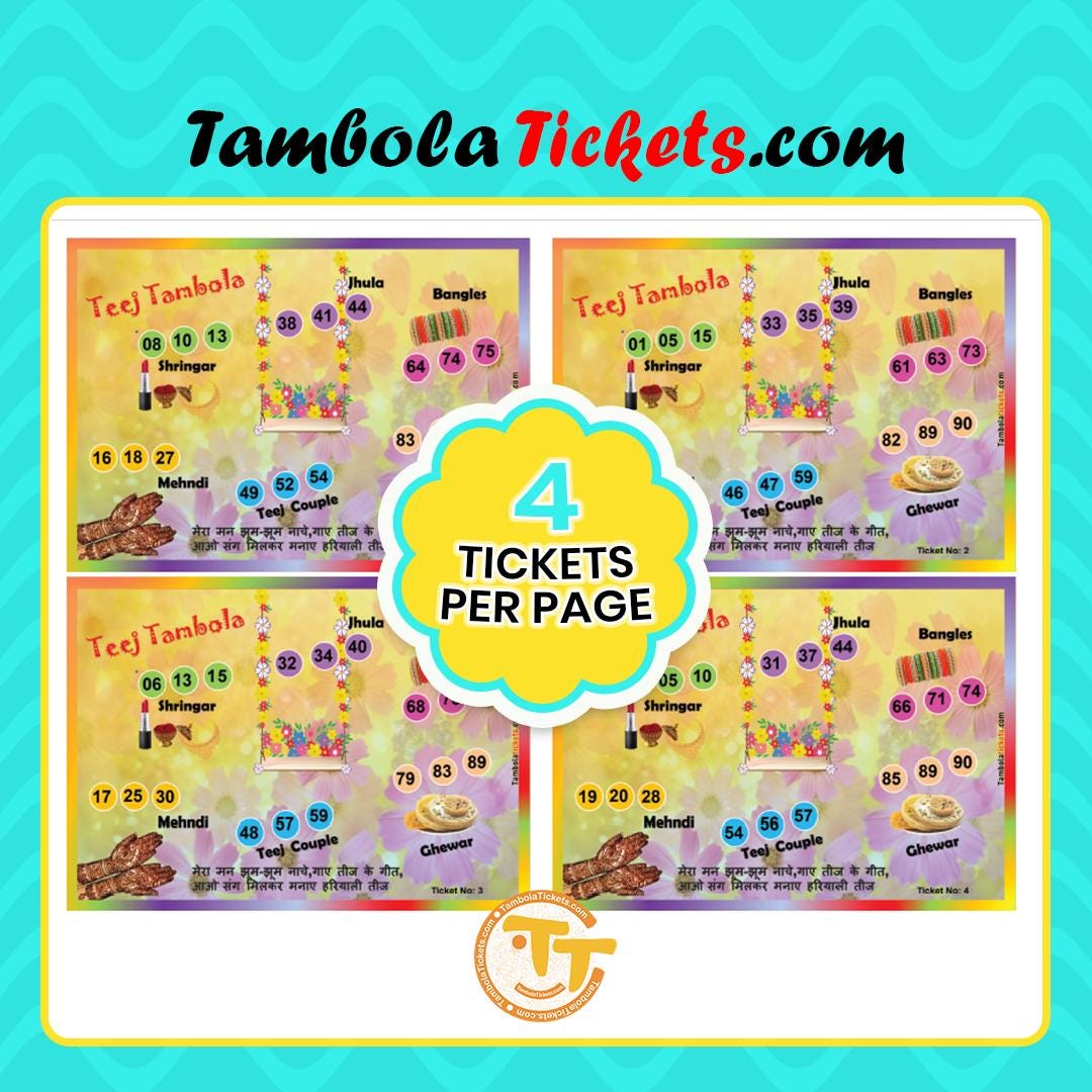Teej Theme Tambola Tickets - 48 Unique Tickets | Hindi Festival Tambola ...