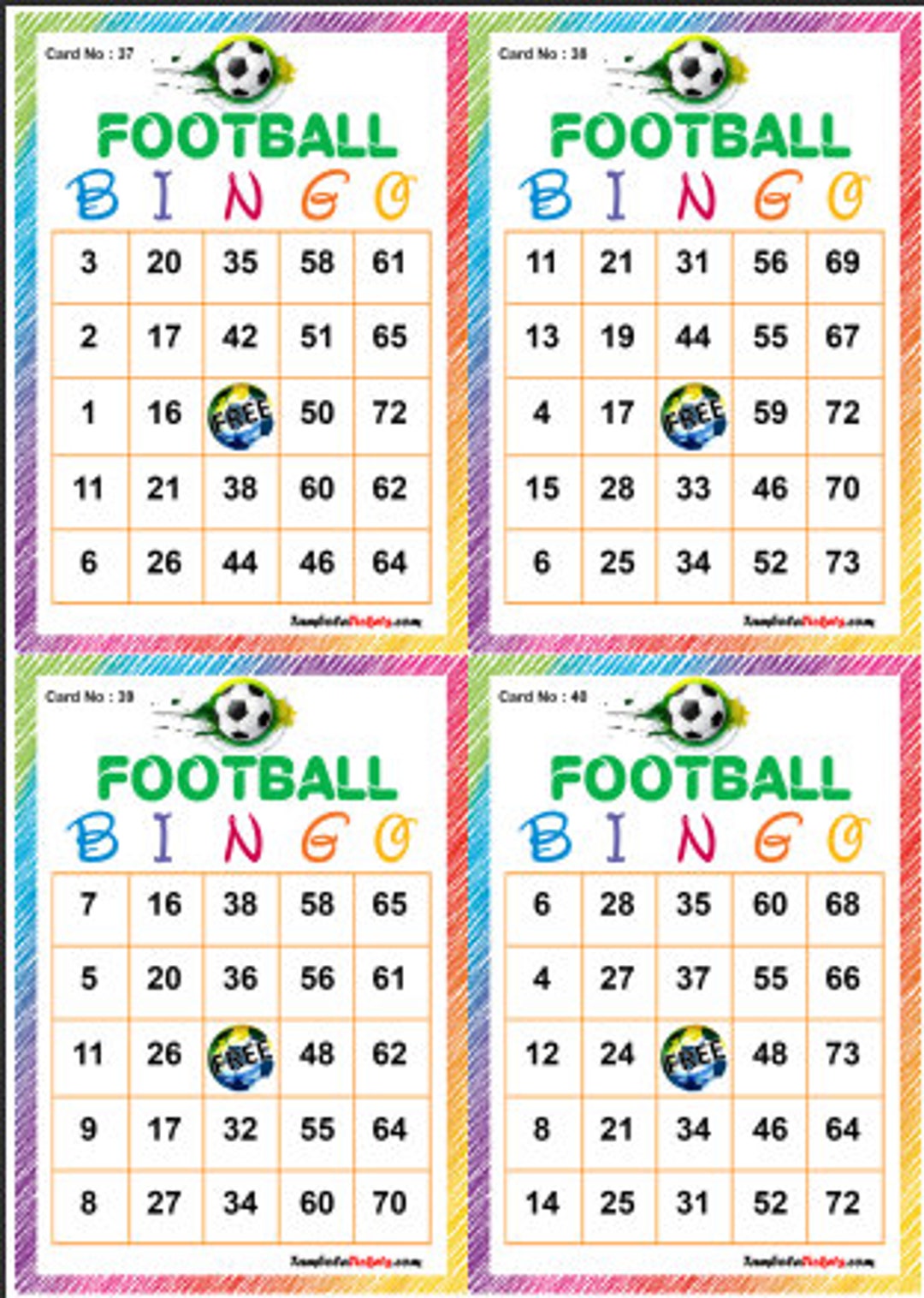 Football Theme Bingo Cards Tickets | 150 Bingo Cards | All Unique | 75 ...