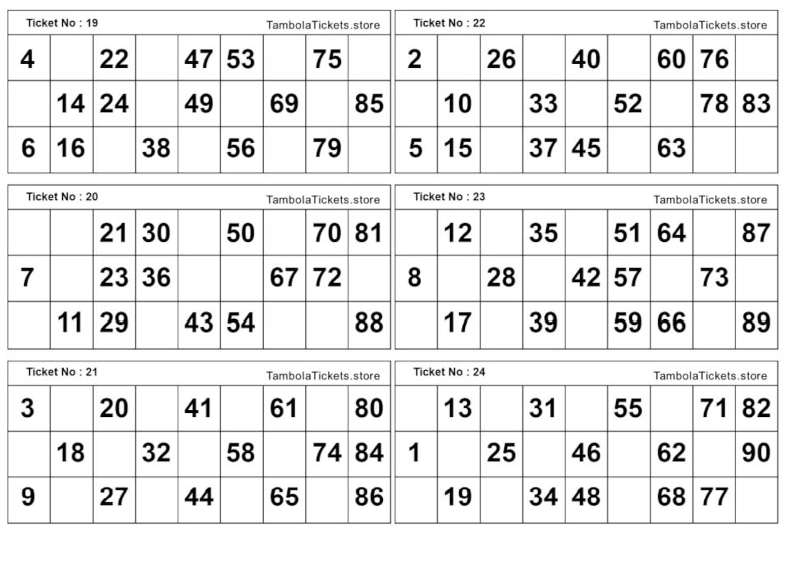 Tambola Ticket | 50 Pages | 6 Tickets per Page | 300 Unique Tickets ...