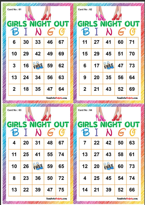 Girls Night Out Theme Bingo Cards Tickets | 150 Bingo Cards | All ...