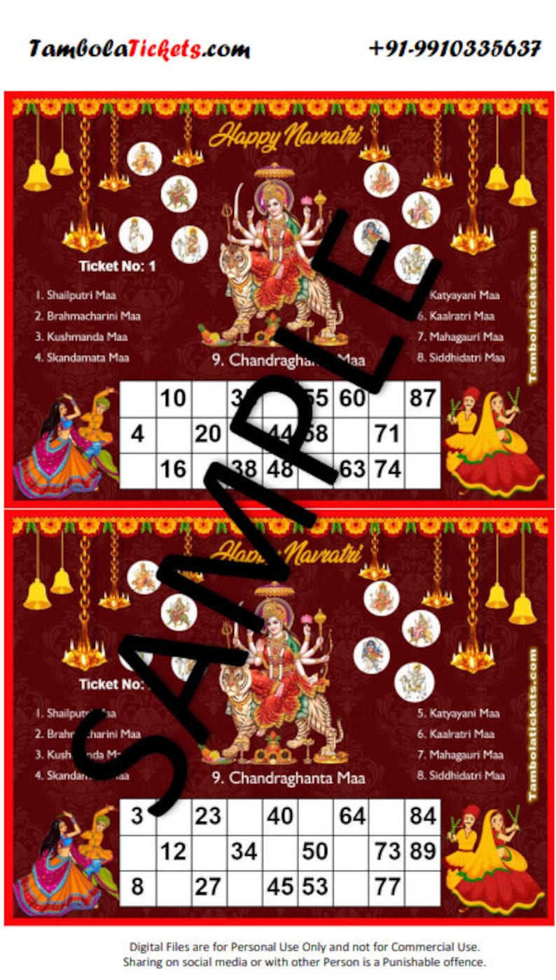 Navratri Classic Tambola Tickets 100 Unique Tickets Pdf - Etsy