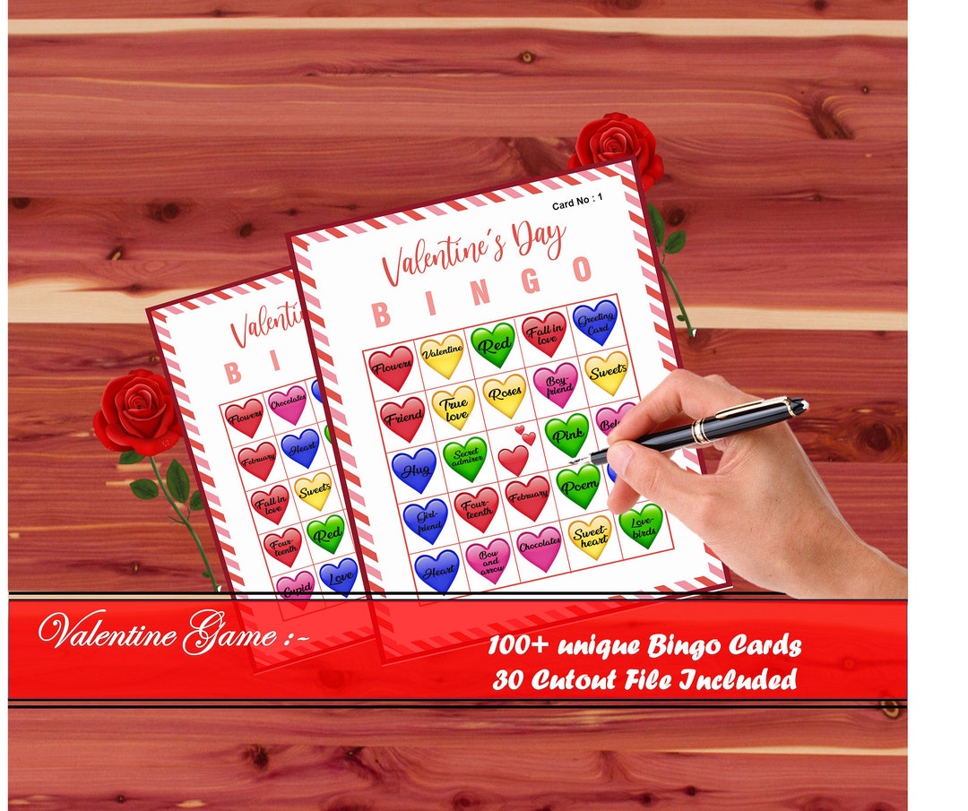 Valentine's Day Bingo Cards | Hearts Bingo Tickets | 2 Cards per Page ...