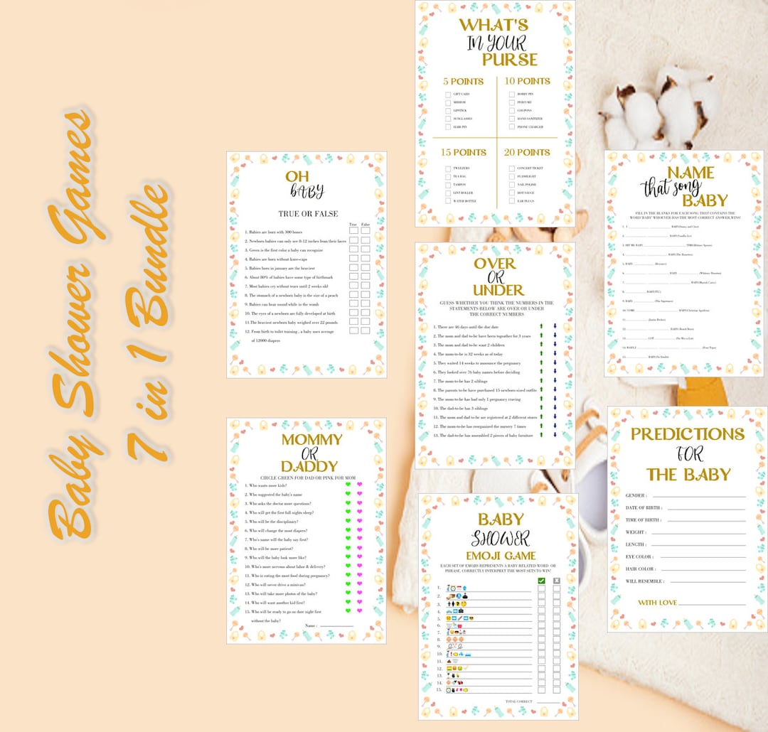 7 in 1 Baby Shower Games | Baby Shower Games Bundle | Printable Baby ...
