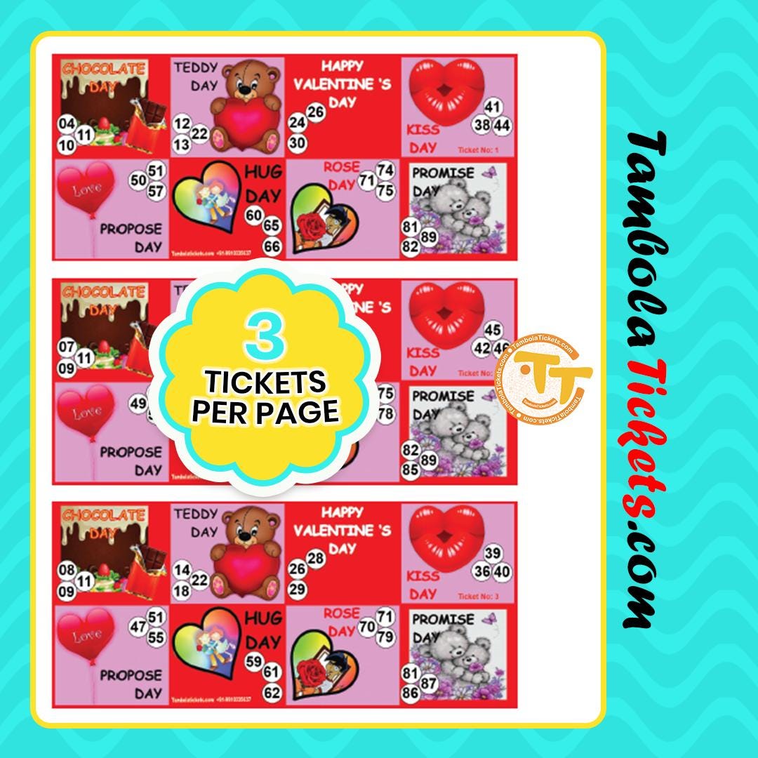 Valentine Week Tambola Tickets - 48 Unique Romantic-themed Tickets | 1 ...