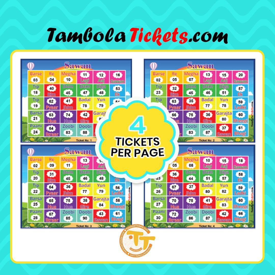 Sawan Monsoon Theme Tambola Tickets – 48 Unique Printable Cards | 1-90 ...
