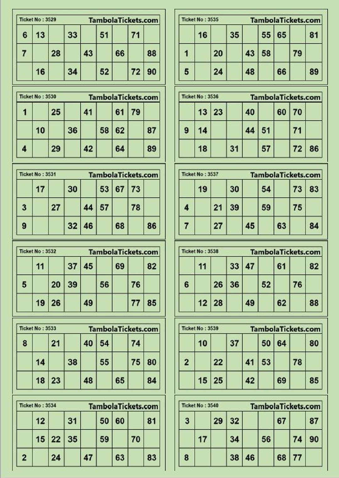 Tambola Ticket | 6000 Unique Tickets | 500 Pages | 12 Tickets per Page ...
