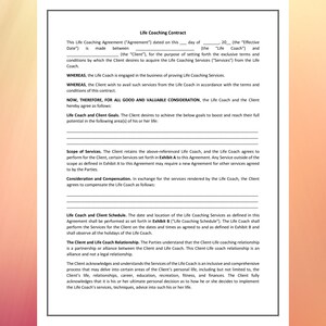 Life Coaching Contract Template Simple Coaching Agreement Coaching ...