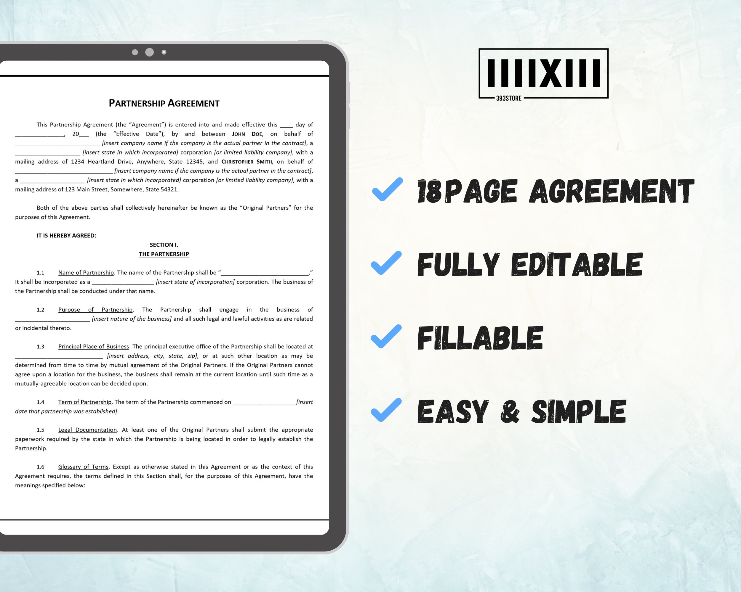 Professional Partnership Agreement Template : Easy-to-use, Legally ...
