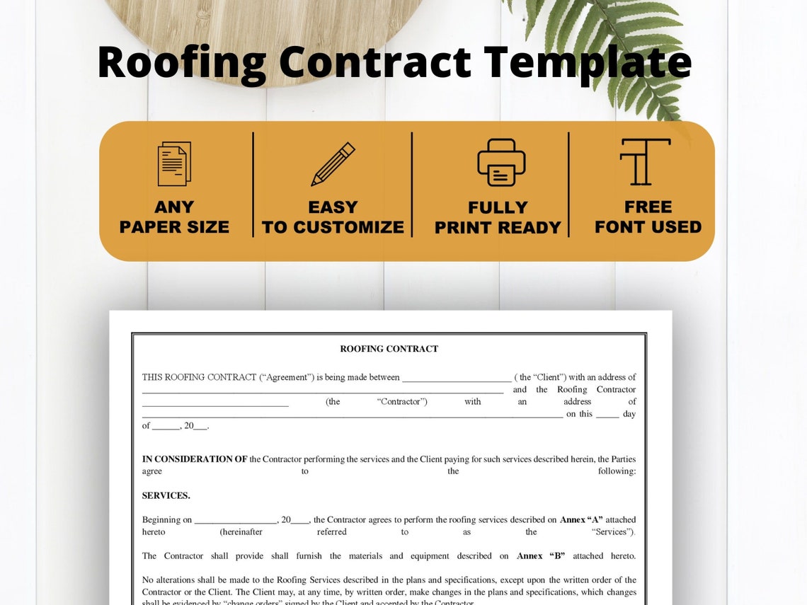 Roofing Contract Template Roofing Contract Form Residential Roofing ...