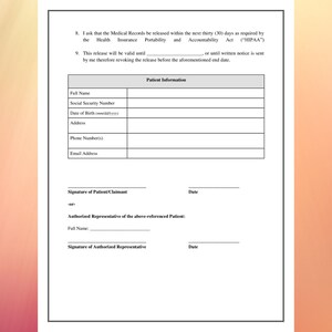 HIPAA Compliant Release Form Template Medical Records Template Records ...