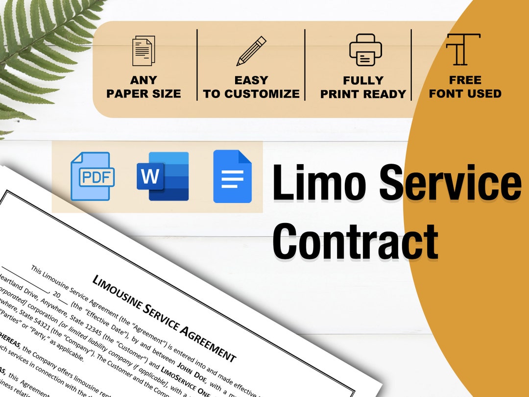 Limo Service Contract Template: Customizable Agreement (MS Word, PDF ...