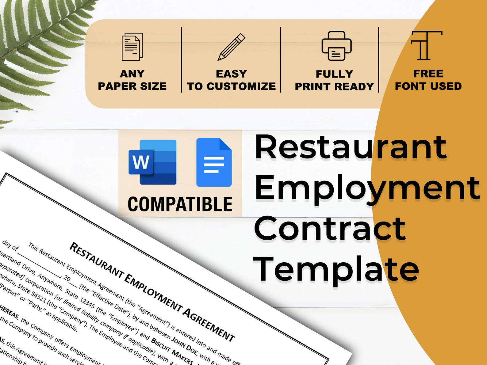 Restaurant Employment Contract Template Bartender Food - Etsy