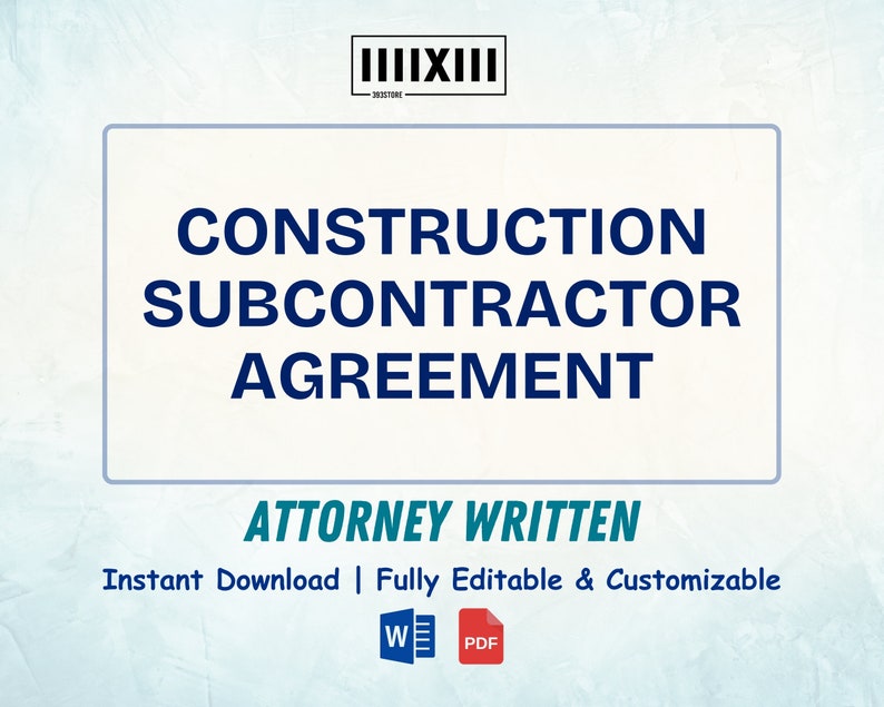 Professional Construction Subcontractor Agreement Template - Custom-fit ...
